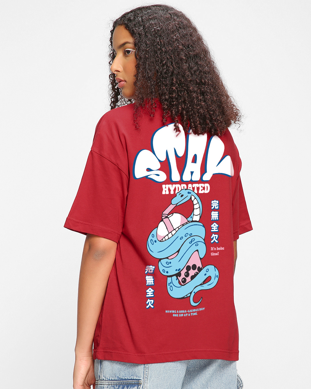 Buy Womens Red Stay Hydrated Graphic Printed Oversized T Shirt Online