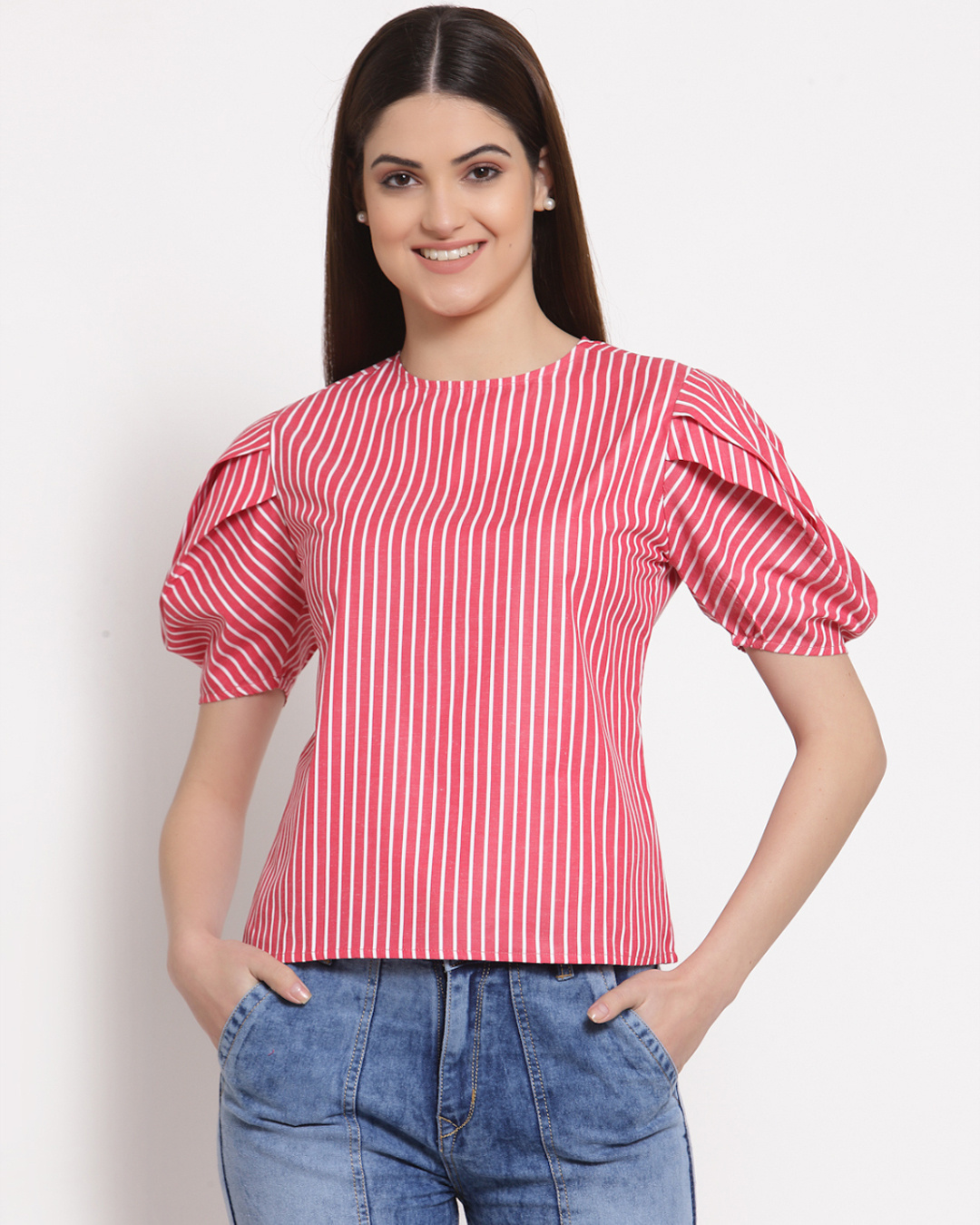 Buy Women's Red Striped Top Online at Bewakoof