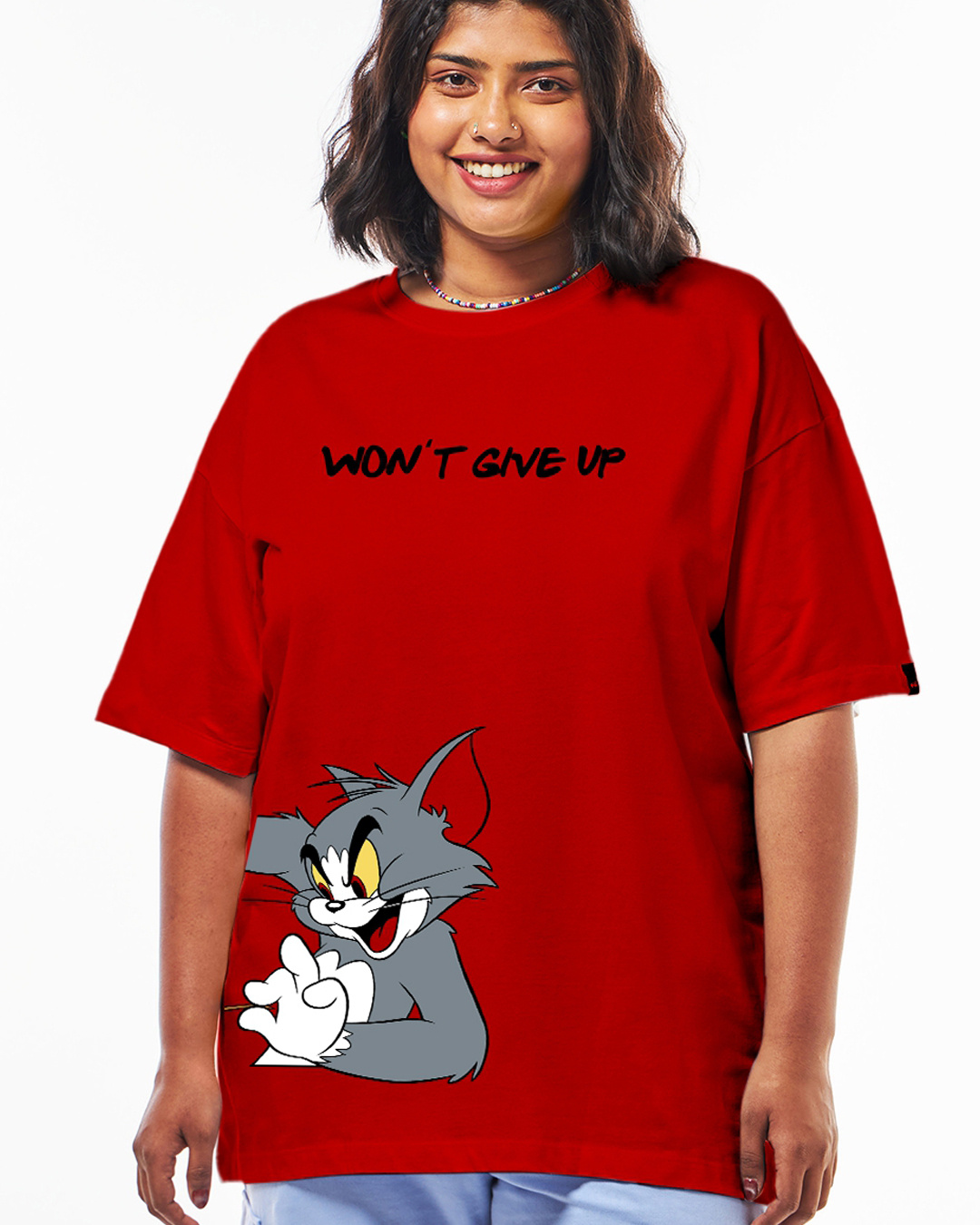 Buy Women's Red Tom Chase Graphic Printed Oversized Plus Size T-shirt Online at Bewakoof