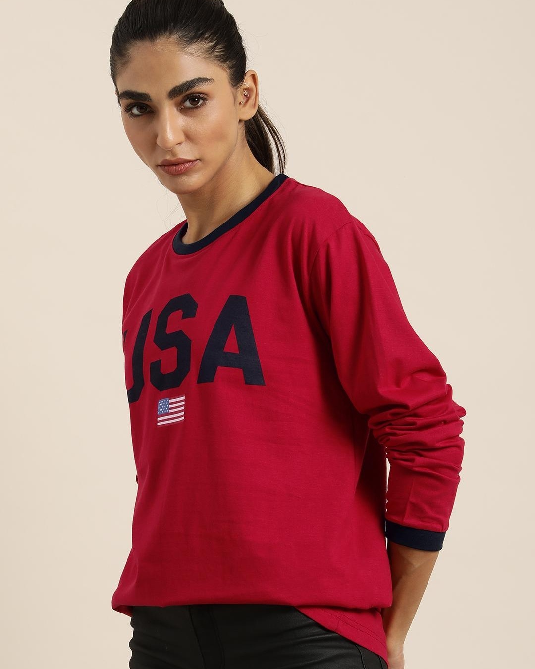 Buy Women's Red USA Typography Oversized T-shirt Online at Bewakoof