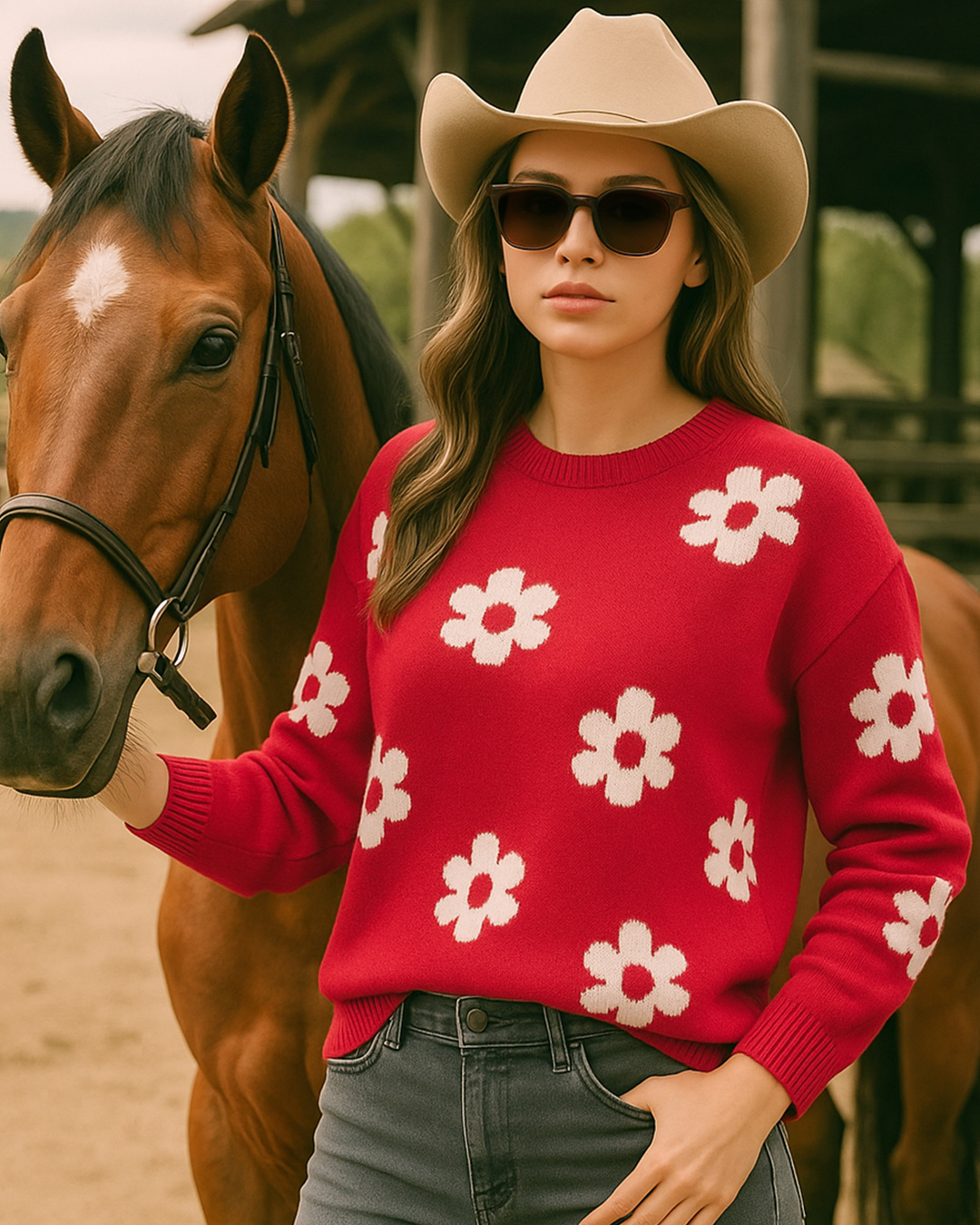 Buy Women's Red All Over Printed Oversized Sweater Online at Bewakoof