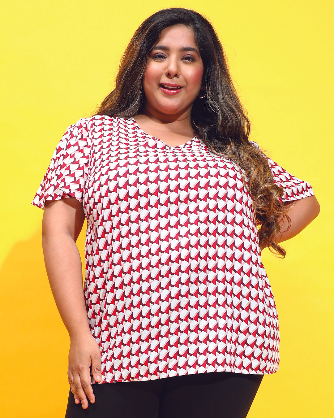 Buy Women's Red & White All Over Printed Top Online at Bewakoof