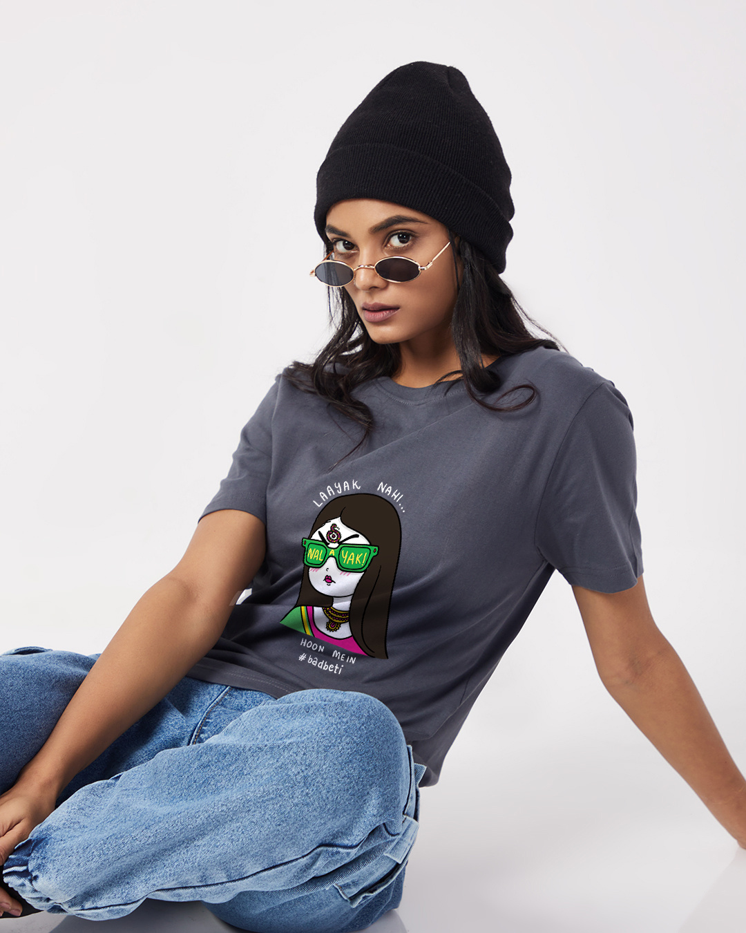 Buy Women's Grey Layak Nahi Nalayak Hu Mein Graphic Printed T-shirt ...