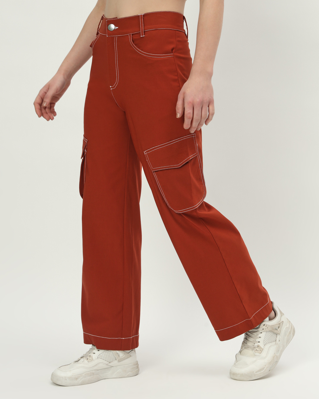 Buy Women's Rust Red Straight Fit Cargo Pants Online at Bewakoof