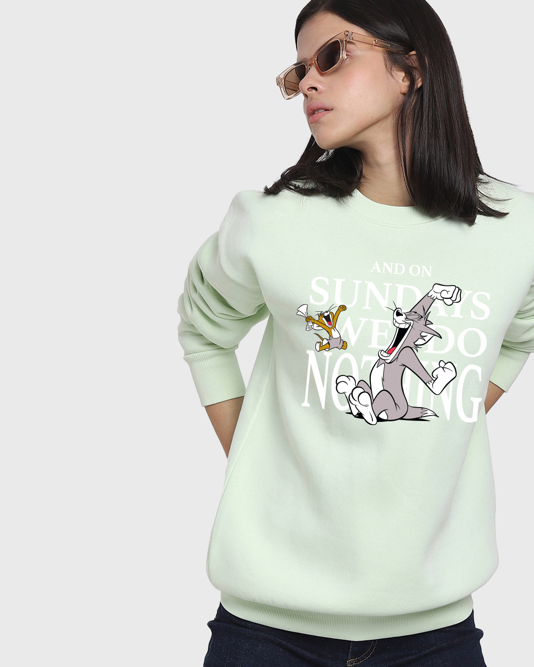 Buy Women's Sage Green Sunday We Do Nothing Graphic Printed Oversized ...