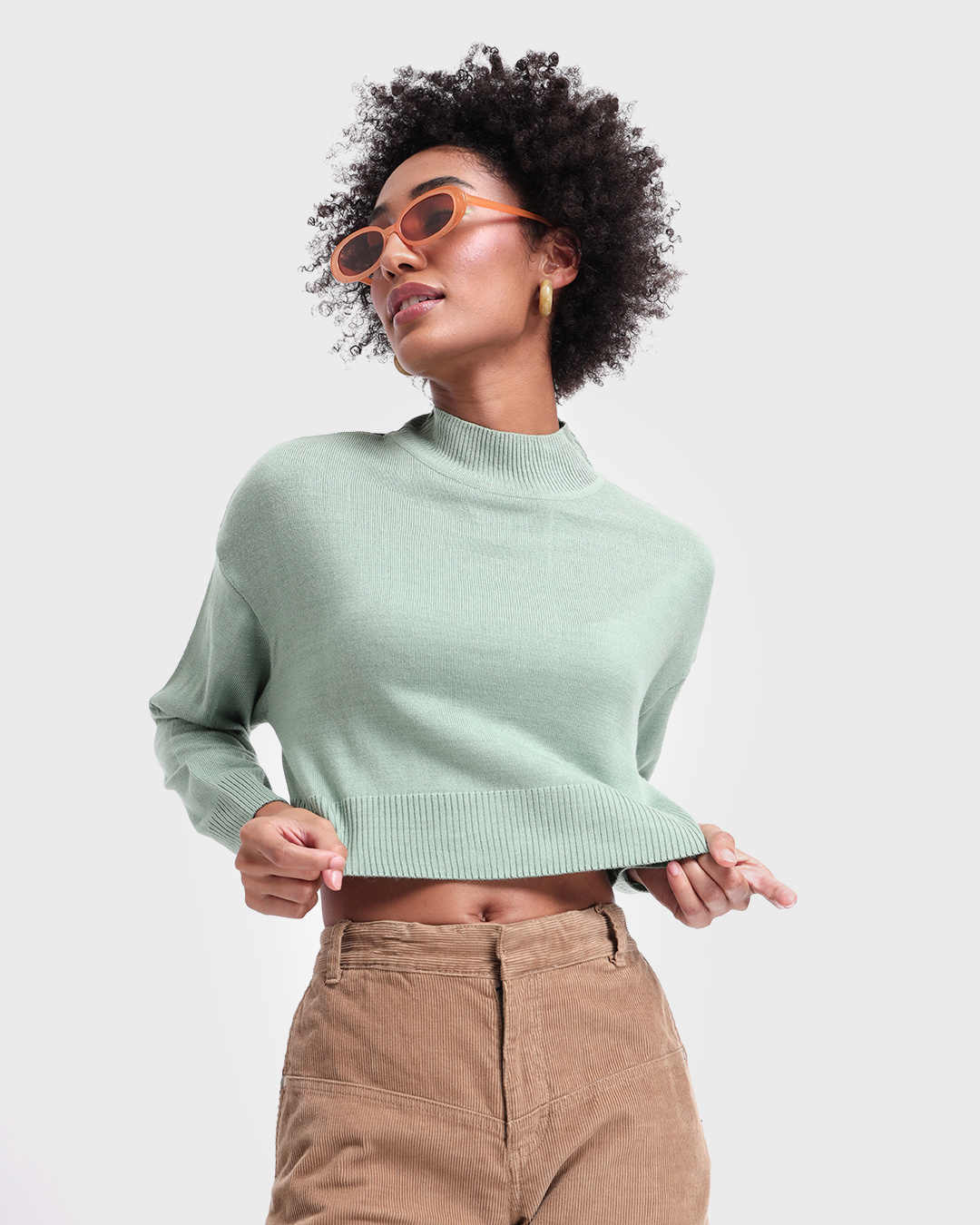 Buy Women's Sage High Neck Oversized Crop Sweater Online at Bewakoof