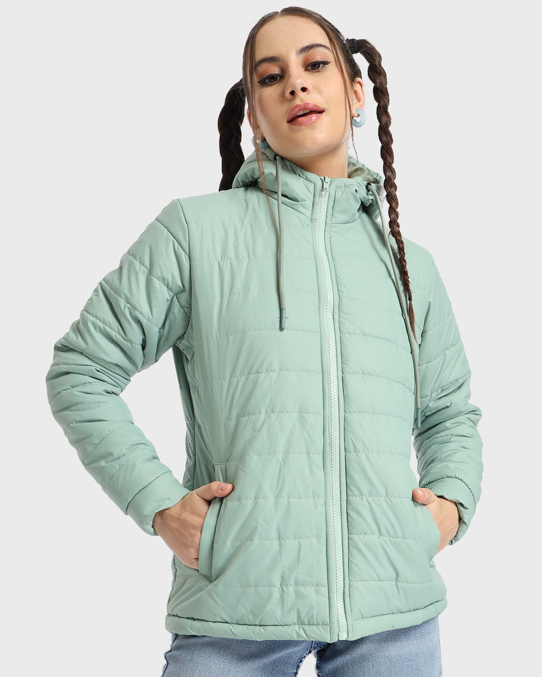 Buy Women's Sage Plus Size Relaxed Fit Puffer Jacket for Women green ...
