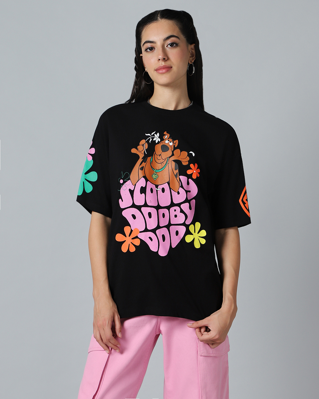 Buy Women's Black Scooby Doo Graphic Printed Oversized Plus Size T-shirt Online at Bewakoof