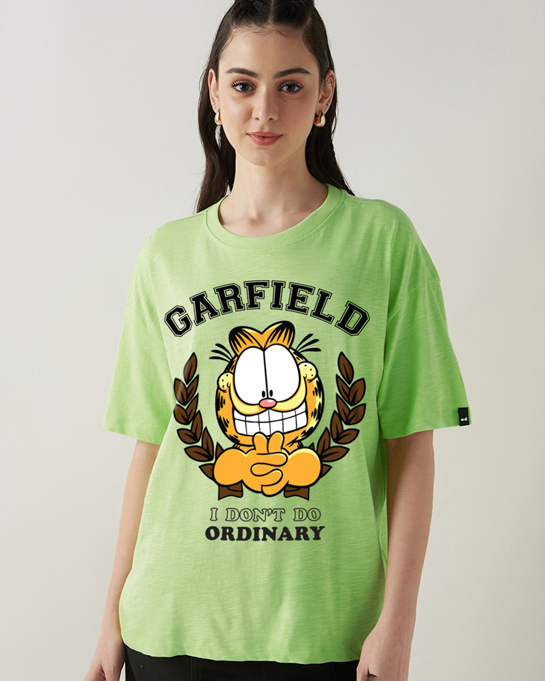 Buy Women's Shadow Lime Green Garfield Graphic Printed Oversized T ...