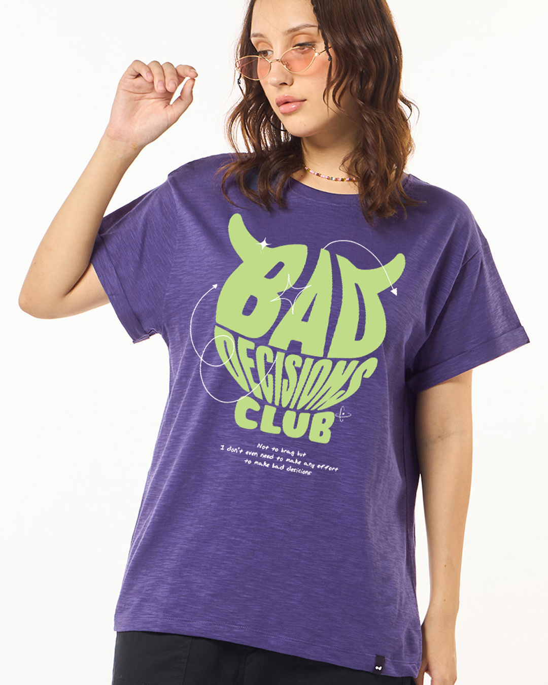 Buy Women's Skipper Blue Bad Decision Club Graphic Printed Boyfriend T ...