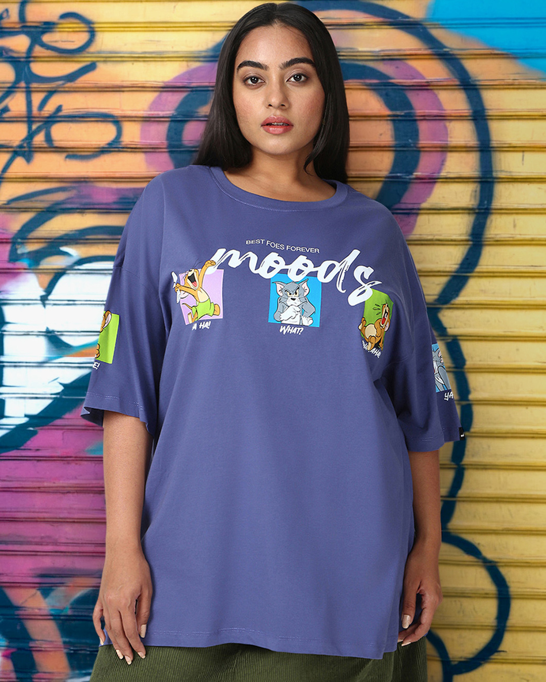Buy Women's Skipper Blue Friends & Feelings Graphic Printed Oversized Plus Size T-shirt Online ...