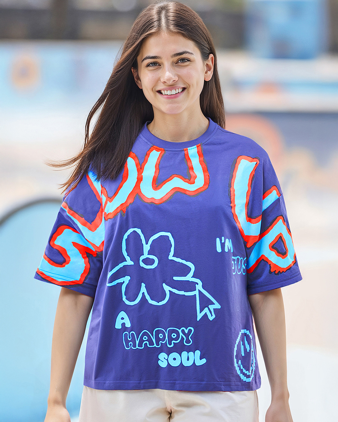 Buy Women's Skipper Blue Glow Up Graphic Printed Oversized T-shirt ...