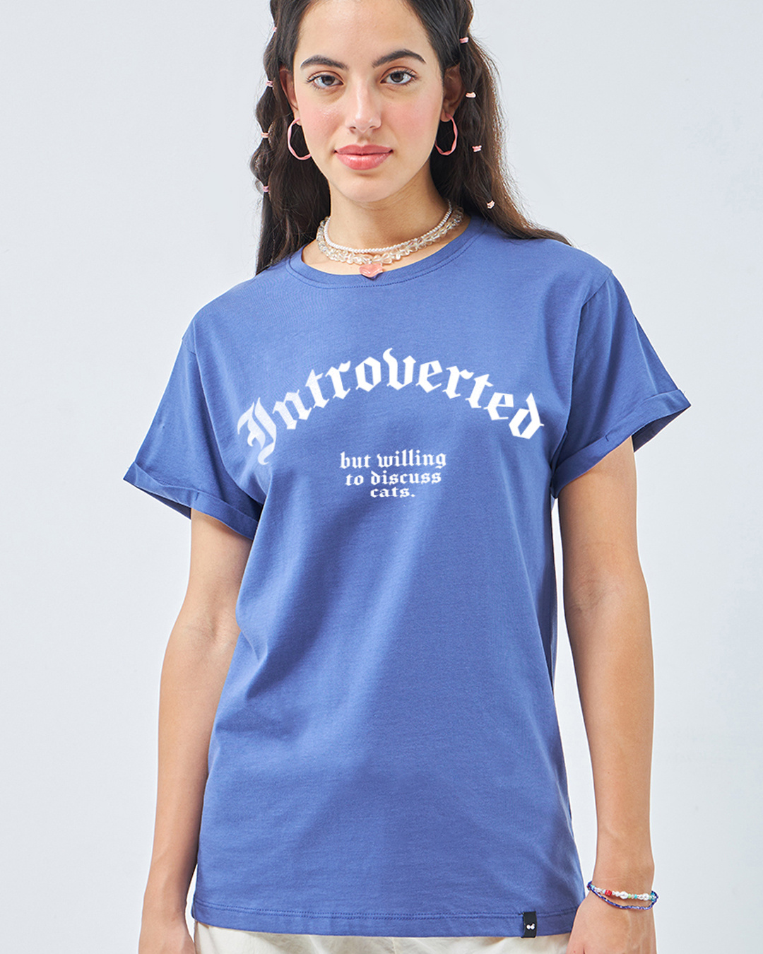 Buy Women's Skipper Blue Introverted Typography Boyfriend T-shirt ...