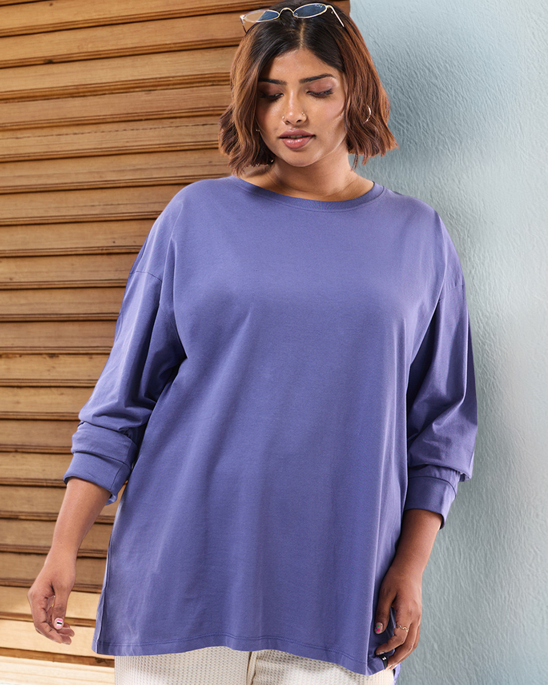 Buy Women's Skipper Blue Oversized Plus Size T-shirt Online at Bewakoof