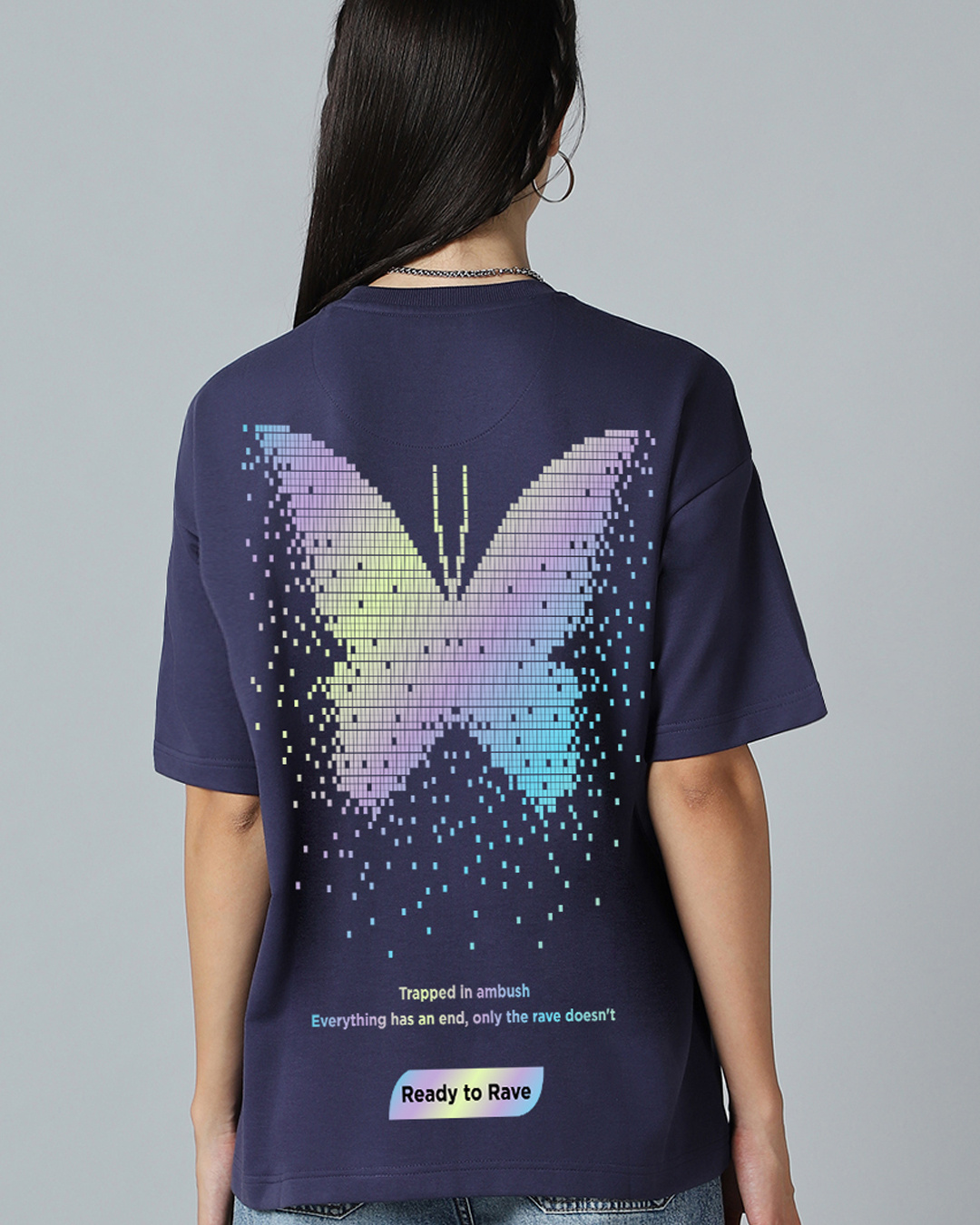 Buy Women's Skipper Blue Ready To Rave Graphic Printed Oversized T ...