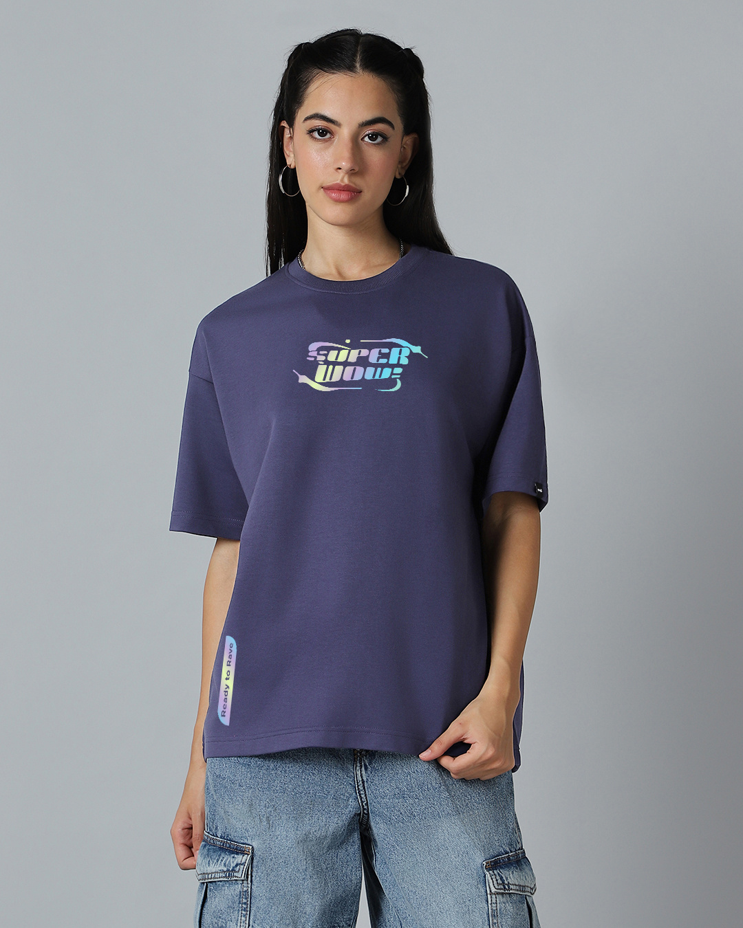 Buy Women's Skipper Blue Ready To Rave Graphic Printed Oversized T ...