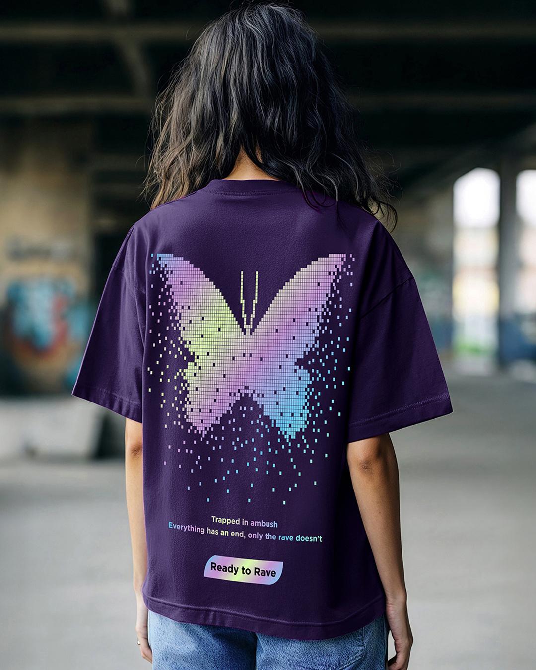 Buy Women's Skipper Blue Ready To Rave Graphic Printed Oversized T ...