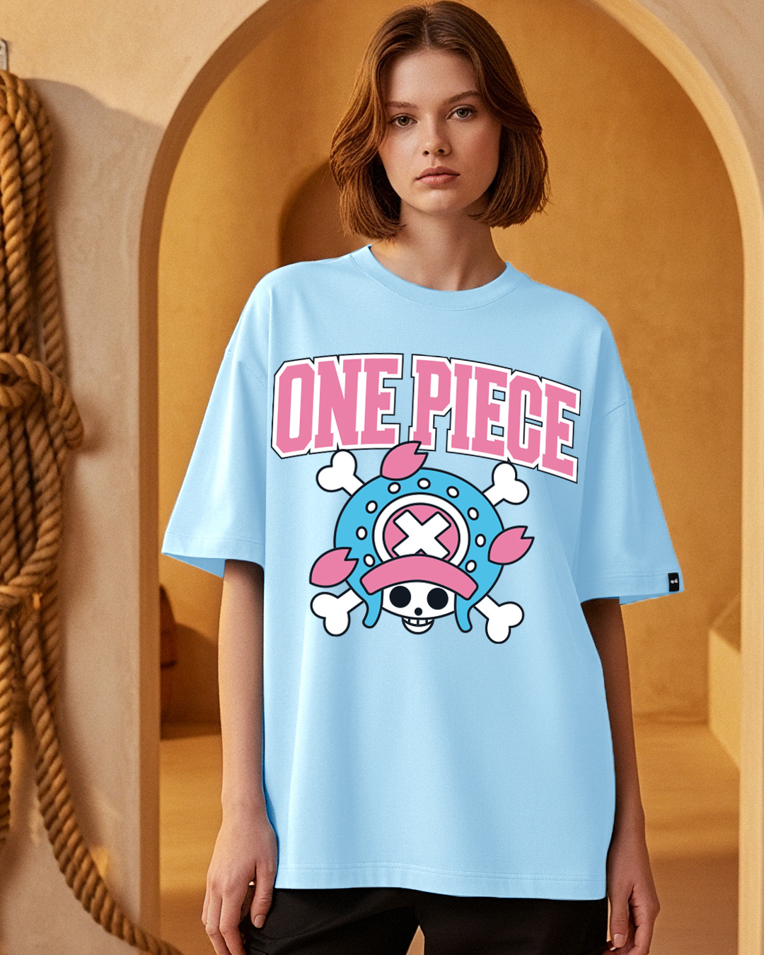 Buy Women's Sky Blue Chopper Onepiece Graphic Printed Oversized T-shirt ...