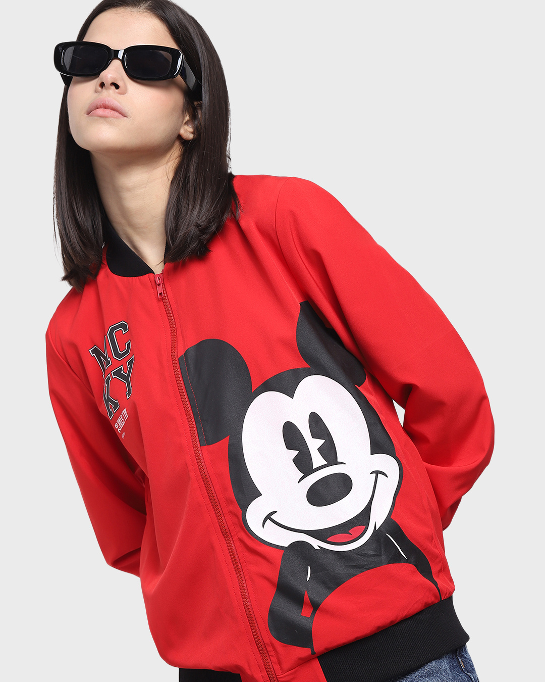 Buy Women's Red Mickey Graphic Printed Jacket Online at Bewakoof