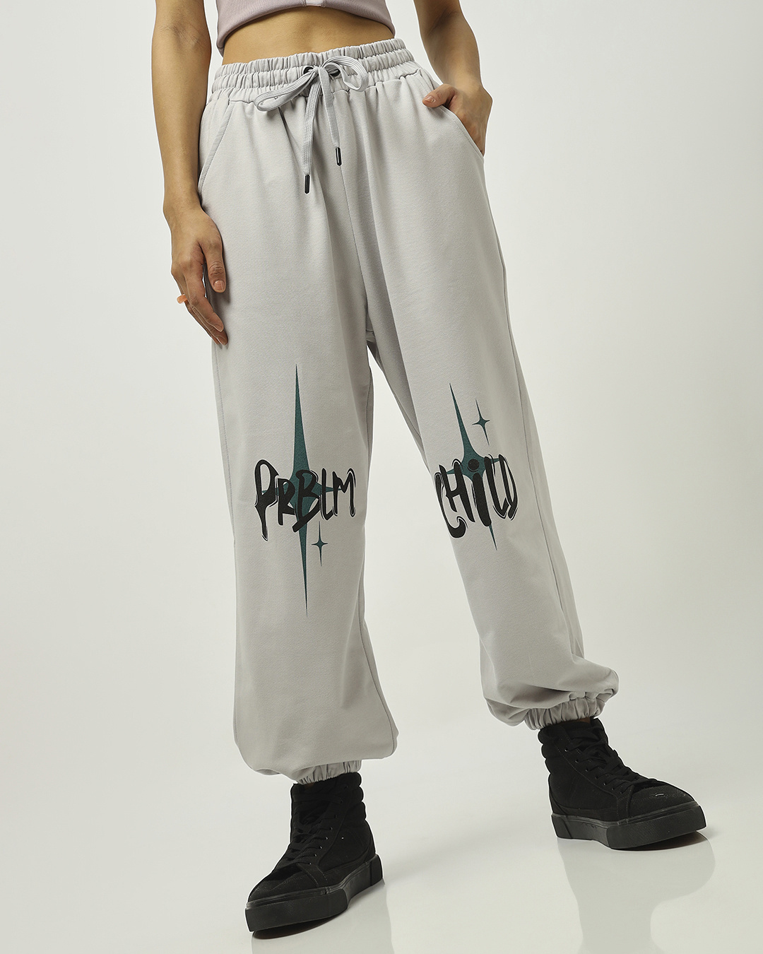 Buy Women's Vapour Blue Problem Child Graphic Printed Super Loose Fit ...