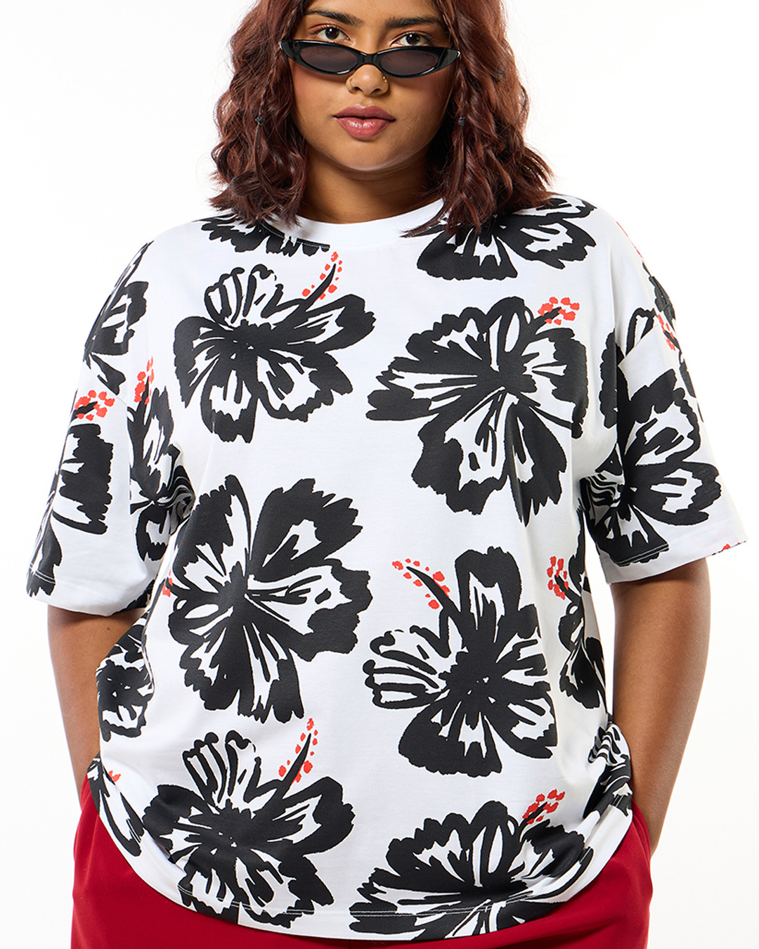 Buy Women's White & Black All Over Printed Oversized Plus Size T-shirt ...