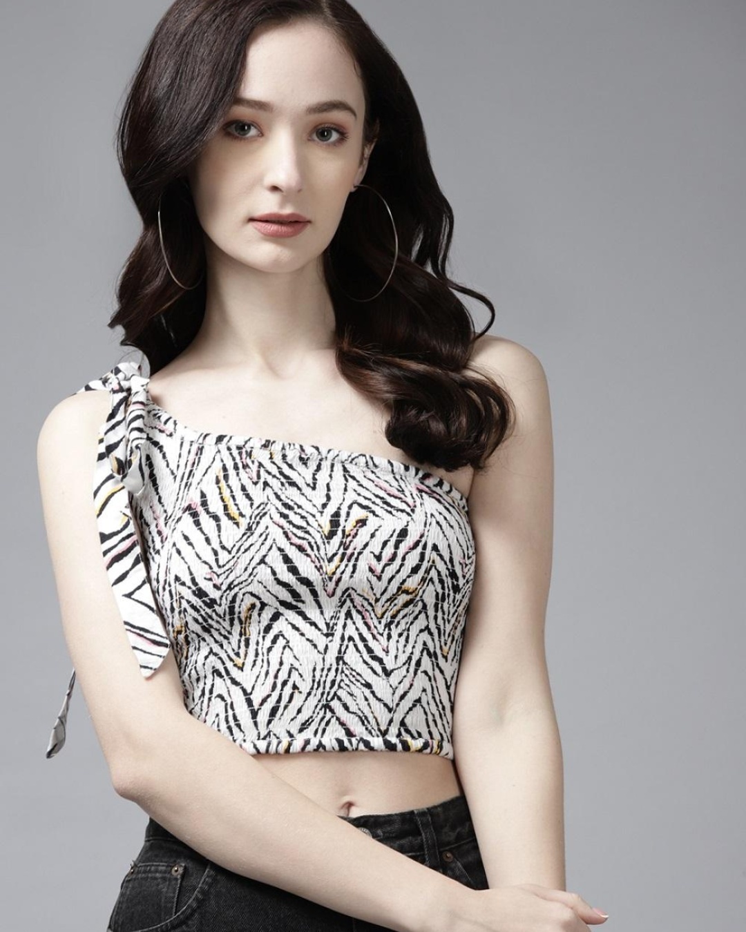 Buy Womens White All Over Printed Slim Fit Crop Top For Women White