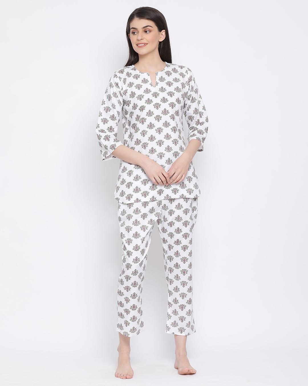 Buy Women's White All Over Printed Top & Pyjama Set Online in India at ...