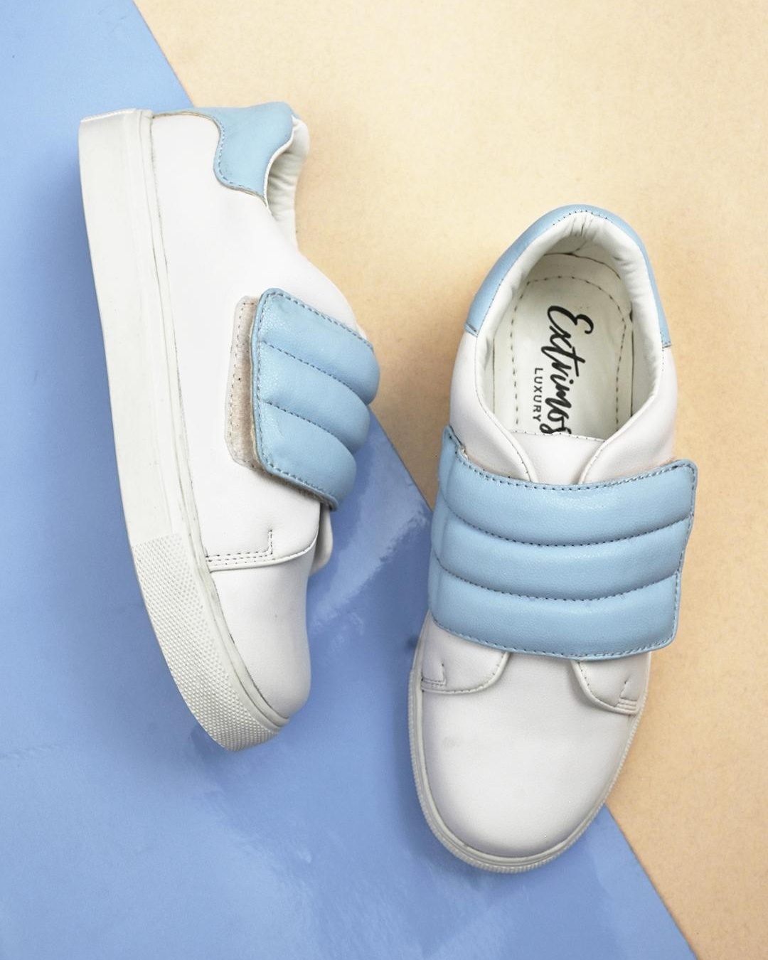 Buy Women's White and Blue Color Block Velcro Casual Shoes Online in ...