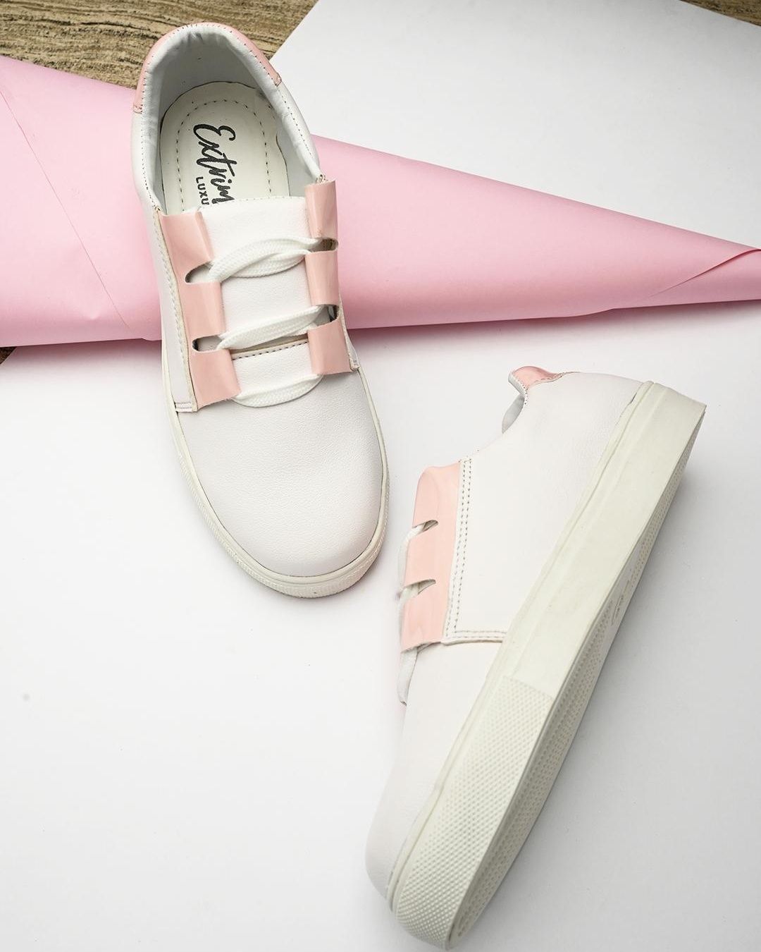 Buy Women's White and Pink Color Block Casual Shoes Online in India at ...