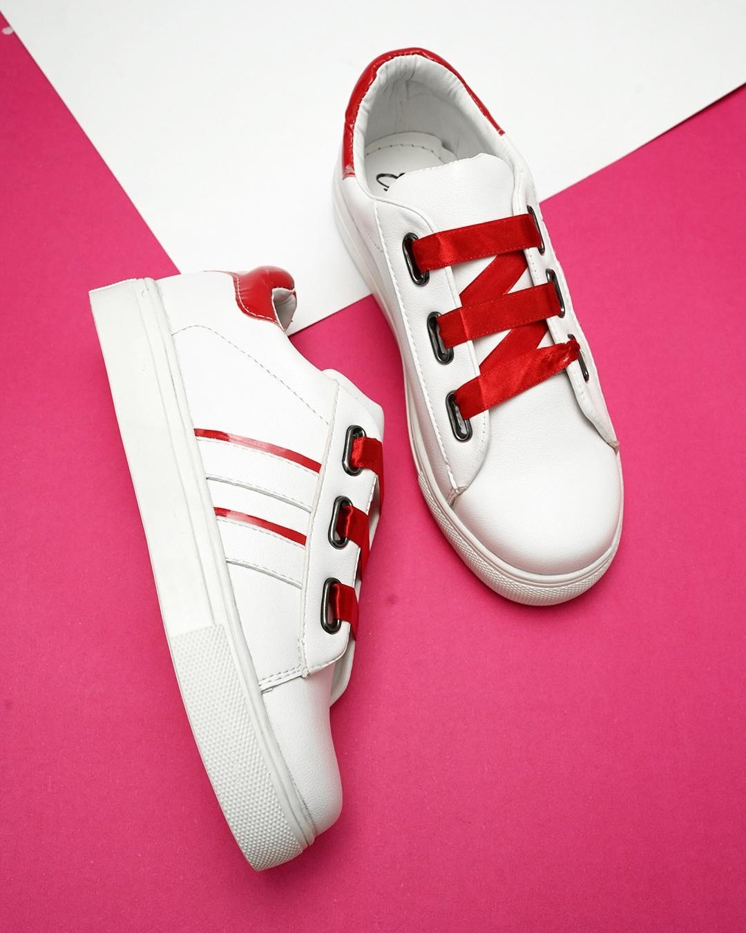 Buy Women's White and Red Color Block Casual Shoes Online in India at ...