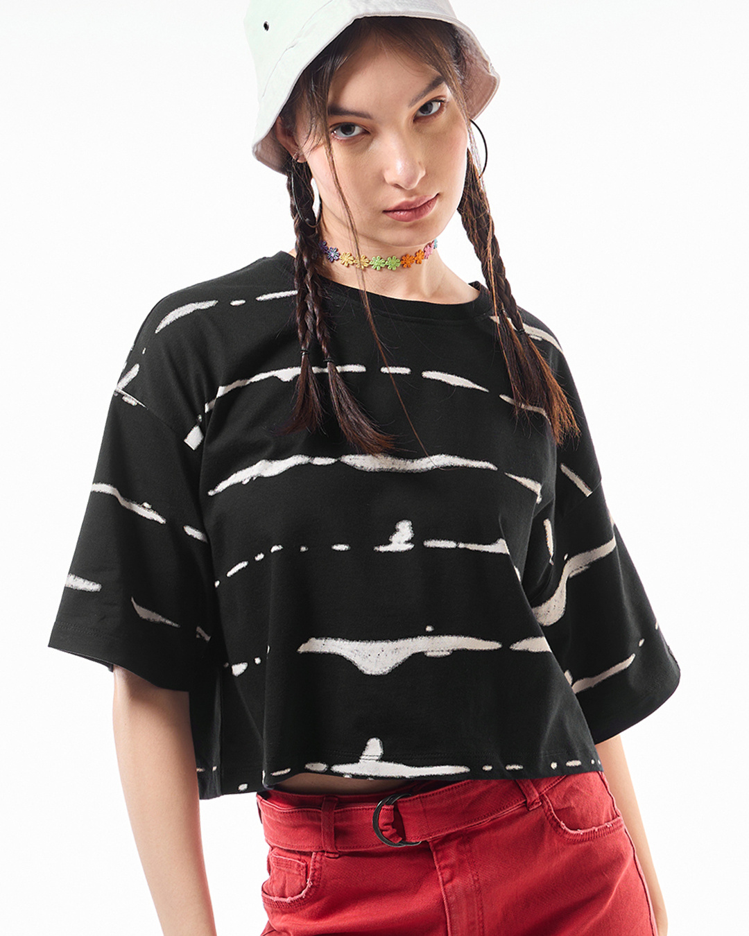 Buy Women's White & Black All Over Printed Oversized Short Top Online ...