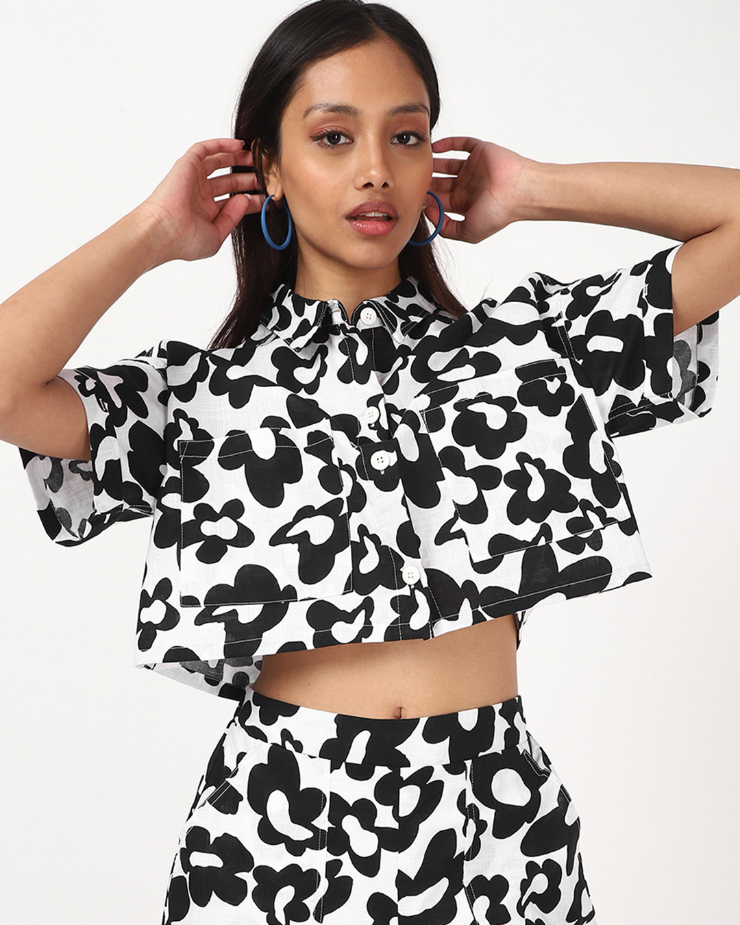 Buy Women's White & Black All Over Printed Short Top Online at Bewakoof