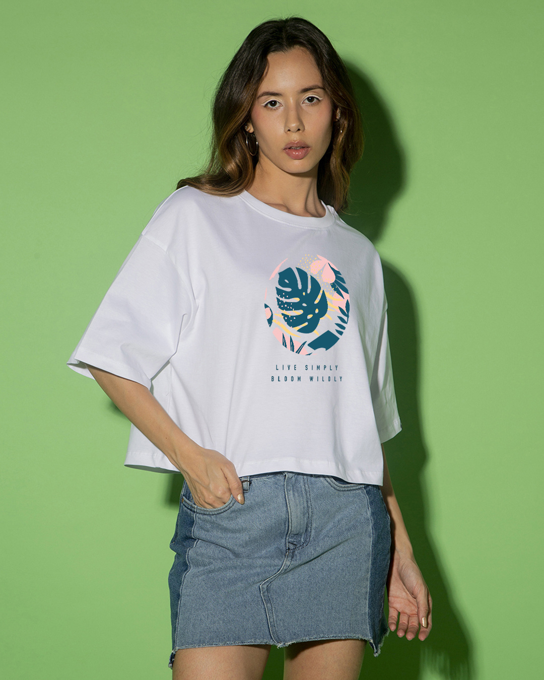 Buy Women's White Bloom Wildly Graphic Printed Oversized Short Top ...