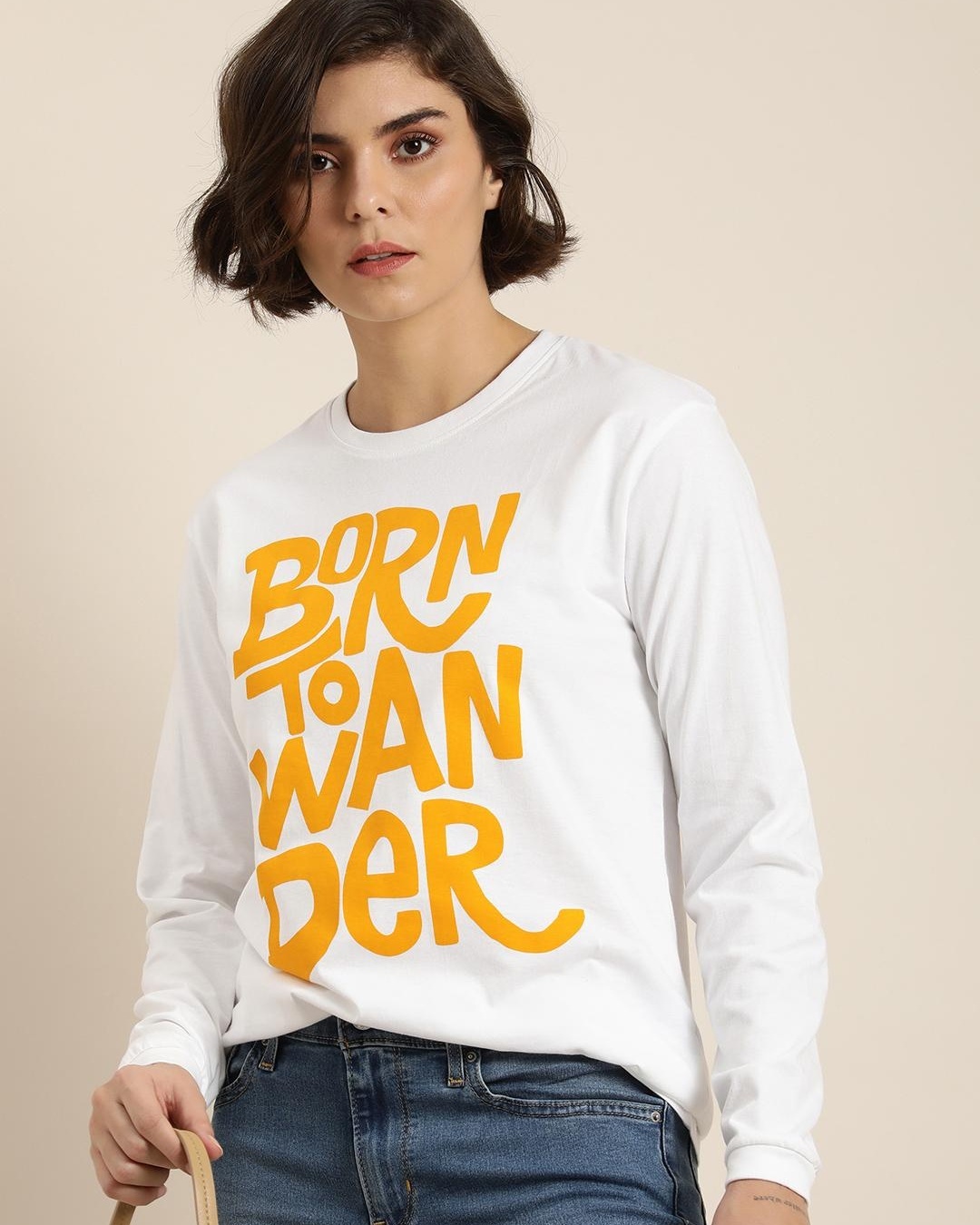 Buy Women's White Born To Wander Typography Oversized T-shirt Online at Bewakoof