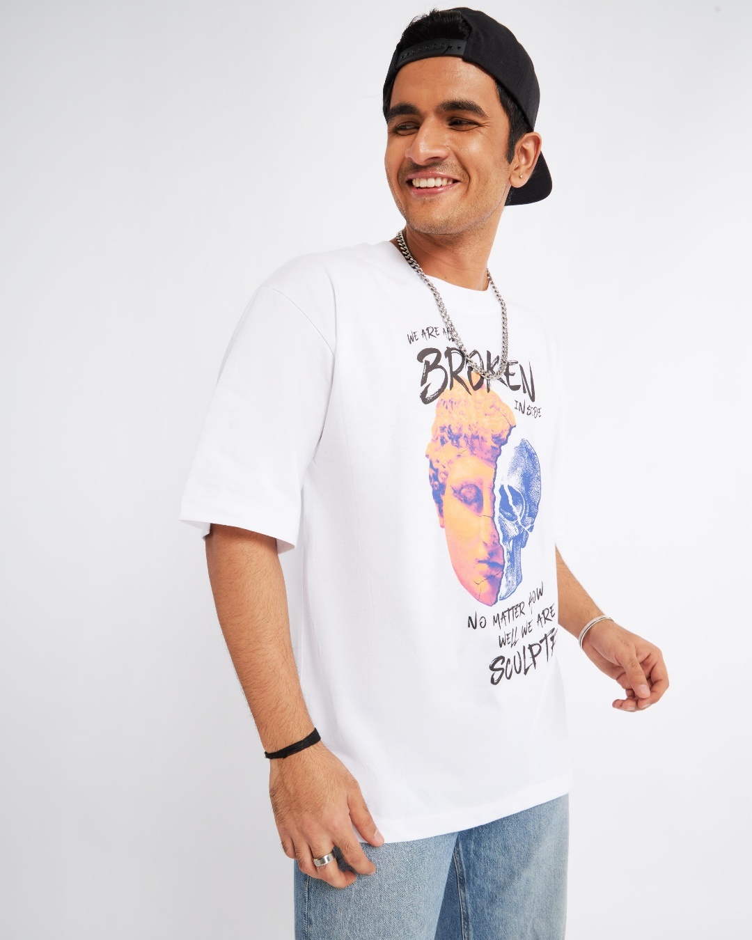 Buy Men's White Broken Inside Graphic Printed Oversized T-shirt Online ...