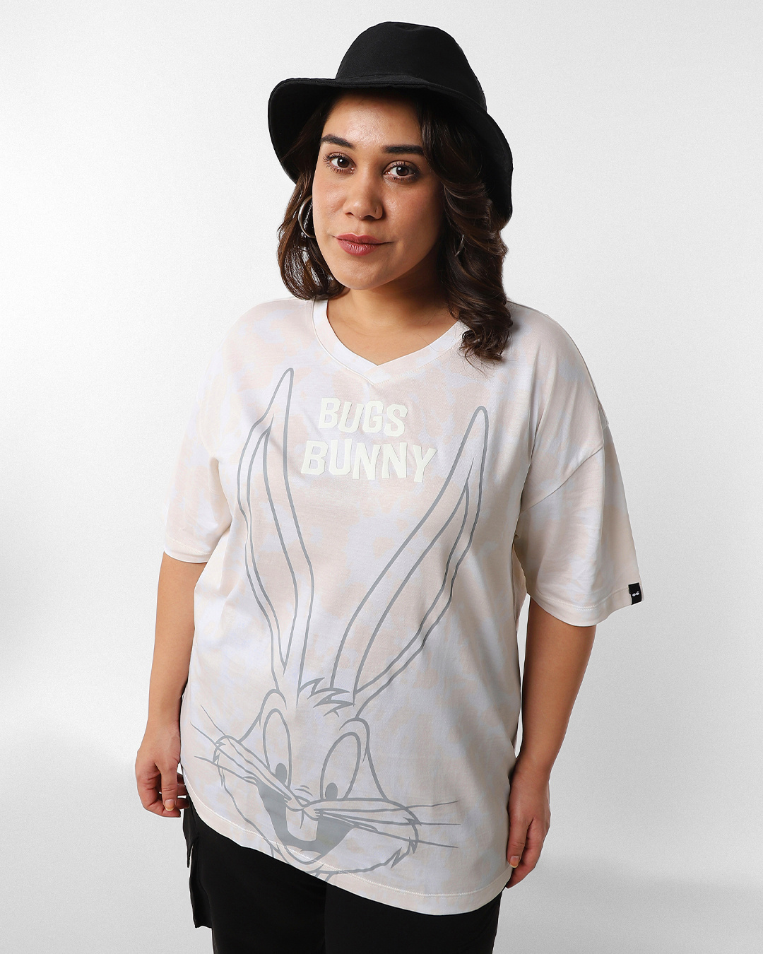 Buy Women's White Bunny Placement Graphic Printed Oversized Plus Size T-shirt Online at Bewakoof