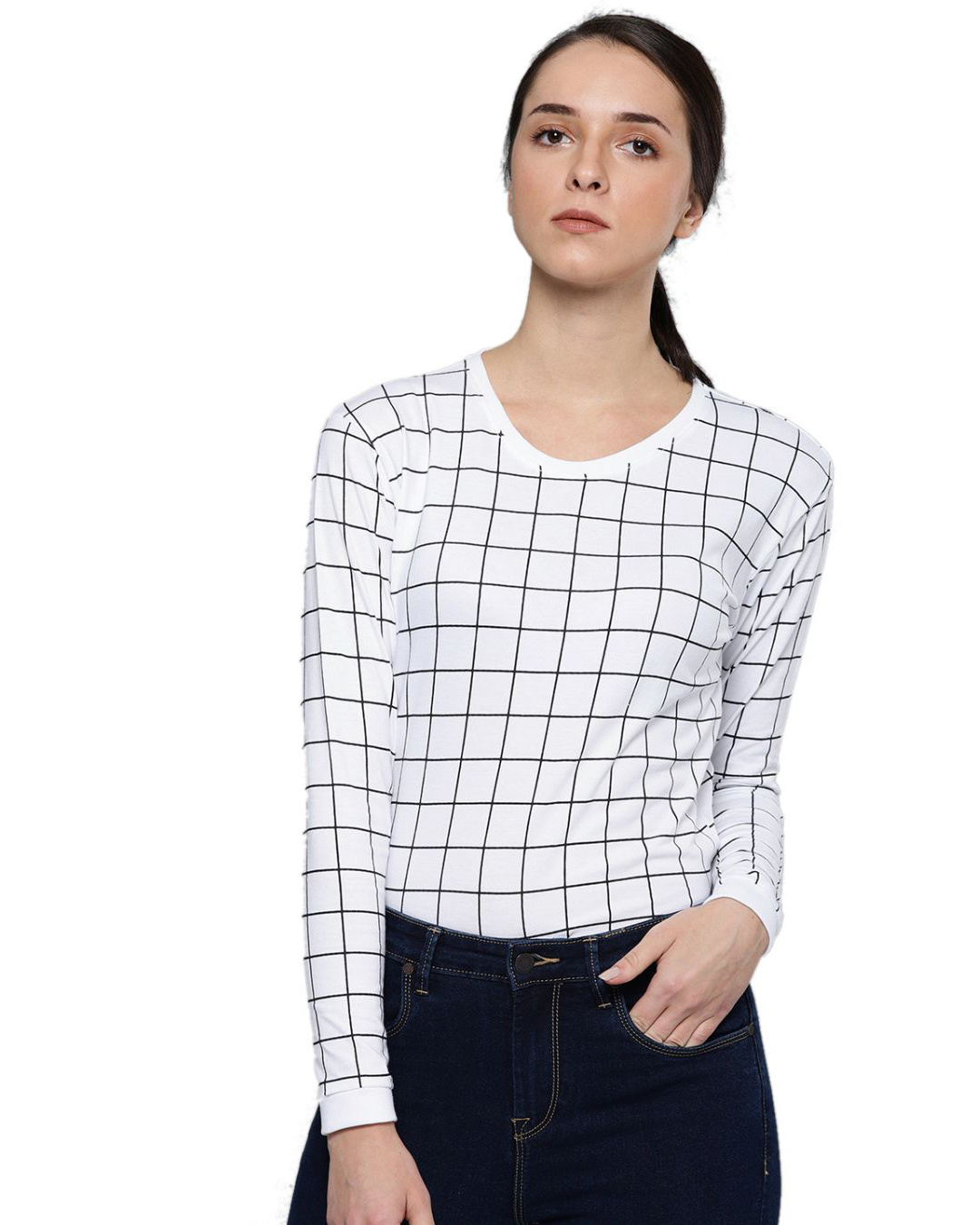 Buy Women's White Checked T-shirt Online at Bewakoof