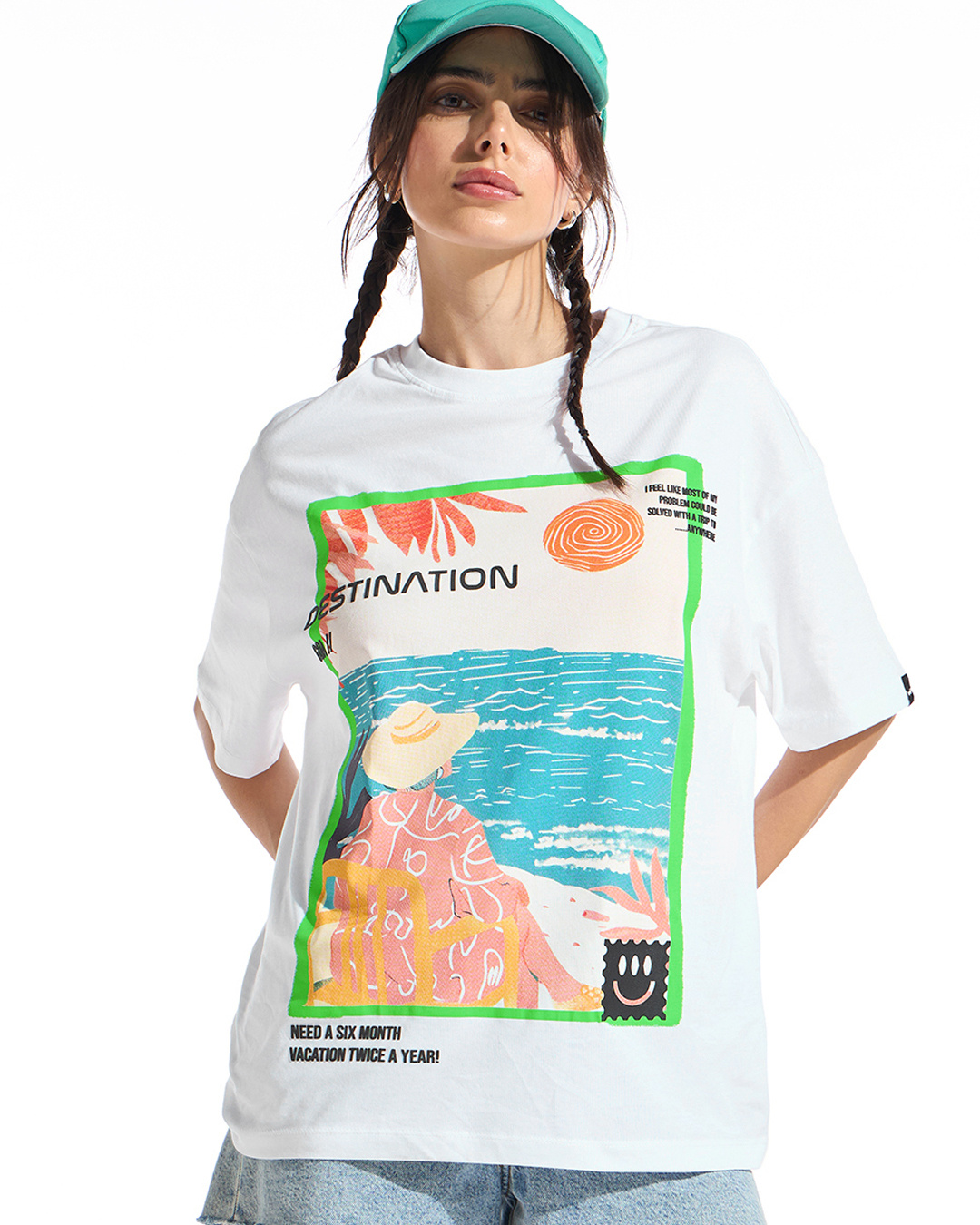 Buy Women's White Destination Goa Graphic Printed Oversized T-shirt ...