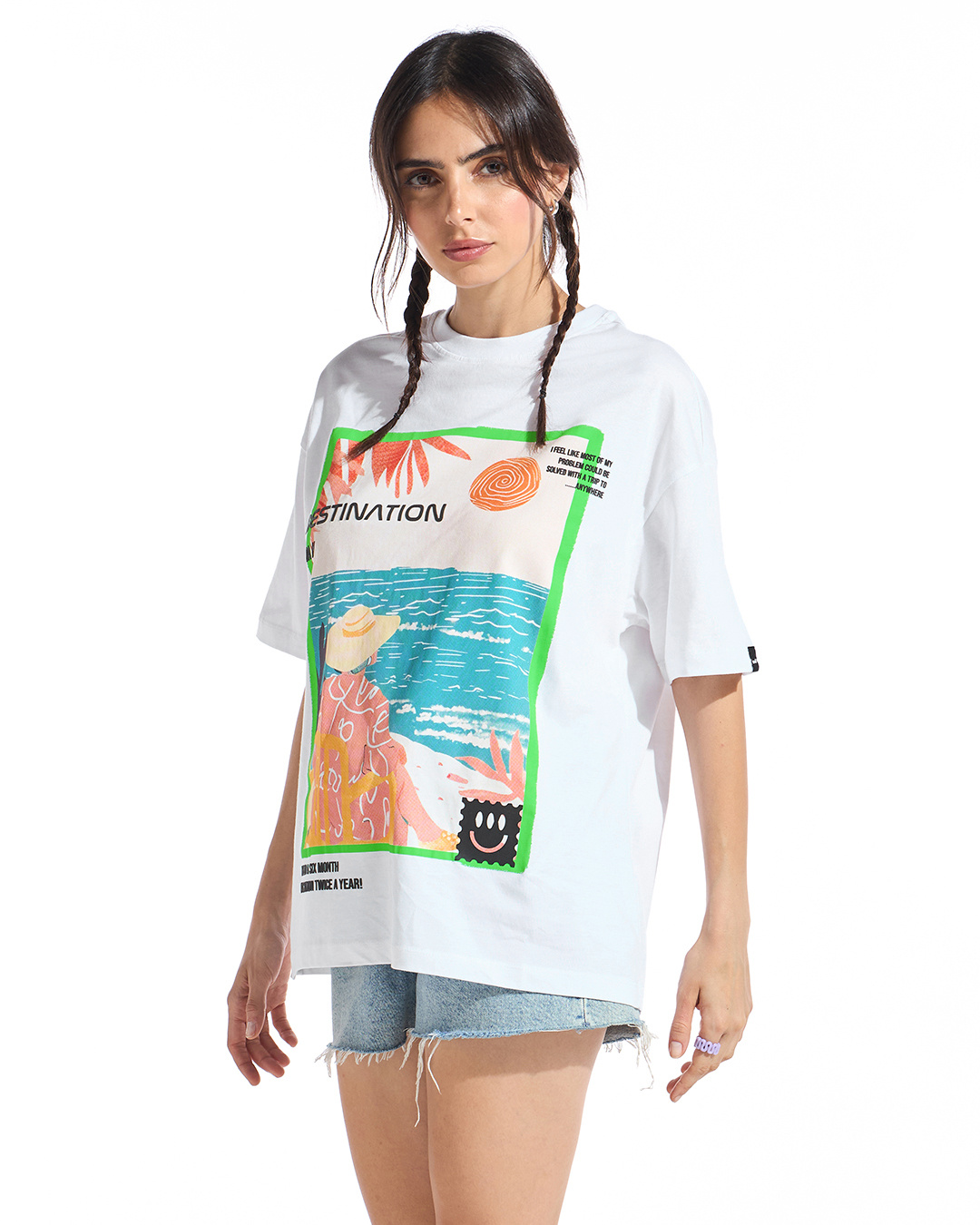 Buy Women's White Destination Goa Graphic Printed Oversized T-shirt ...
