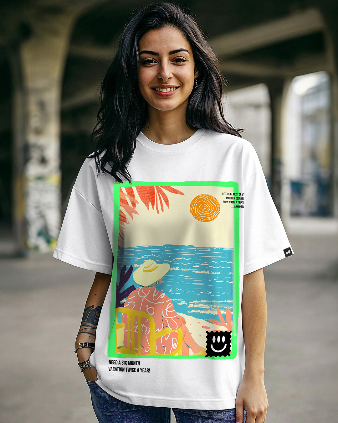 Buy Women's White Destination Goa Graphic Printed Oversized T-shirt ...