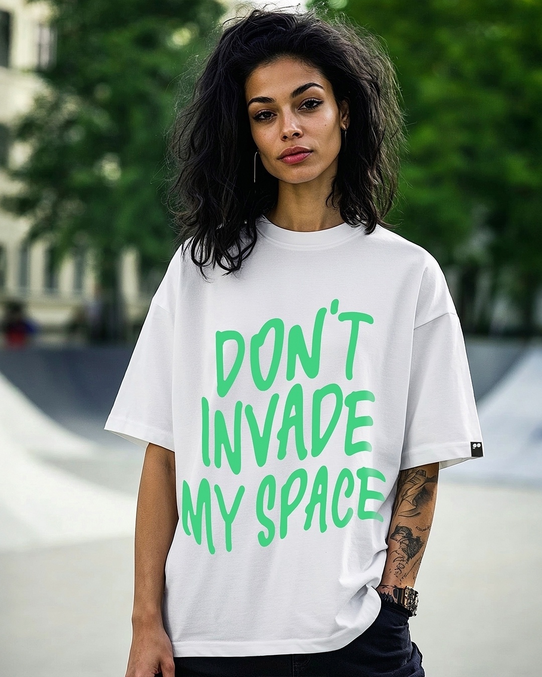 Buy Women's White Don't Invade Graphic Printed Oversized T-shirt Online at Bewakoof