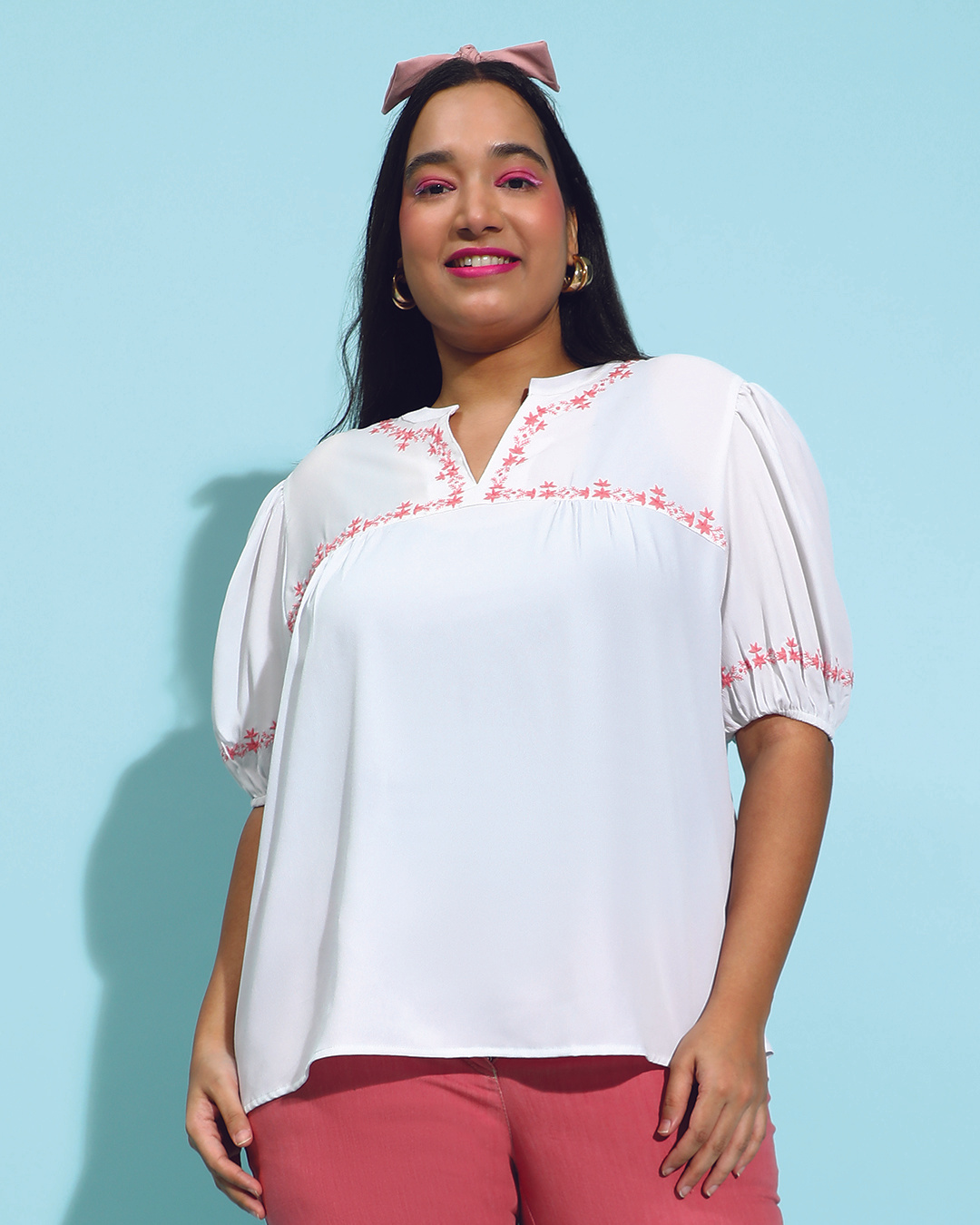 Buy Women's White Embroidered Plus Size Top Online at Bewakoof