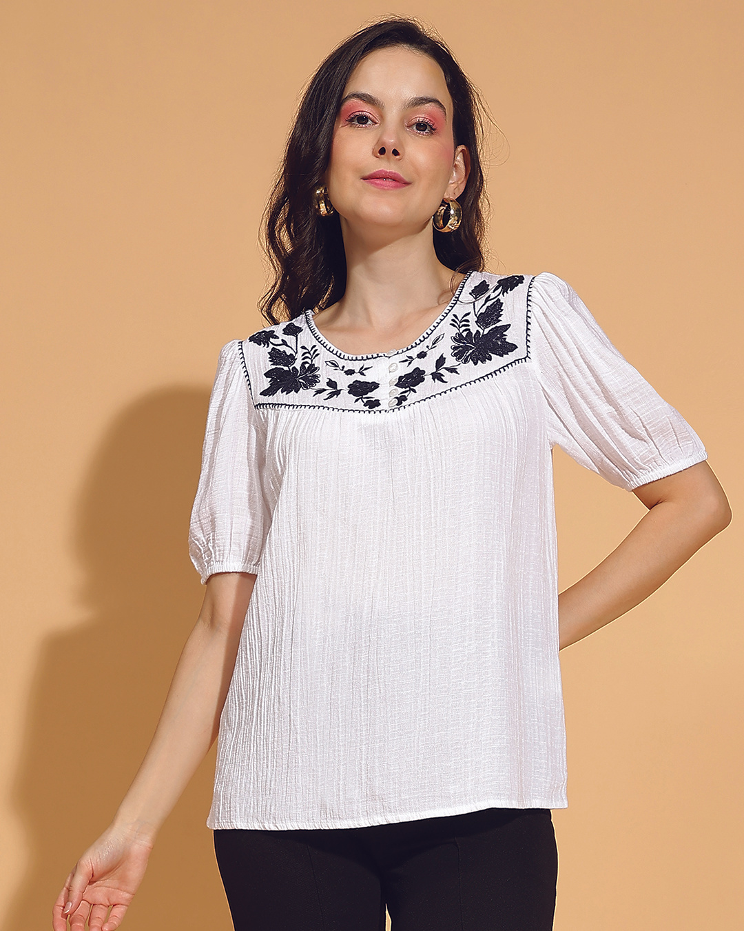 Buy Women's White Embroidered Top Online at Bewakoof