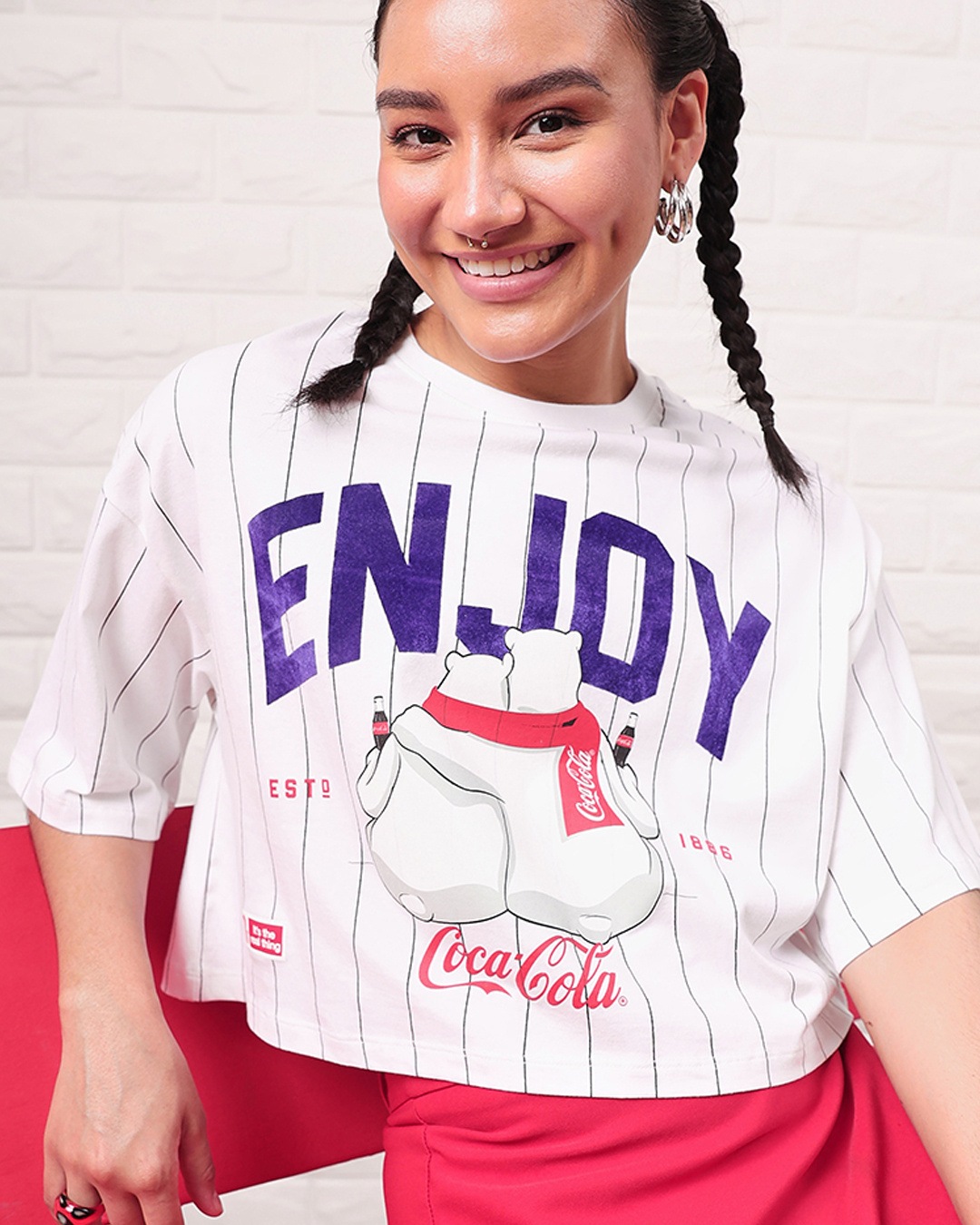 Buy Women's White Enjoy Coke Graphic Printed Oversized Short Top Online ...