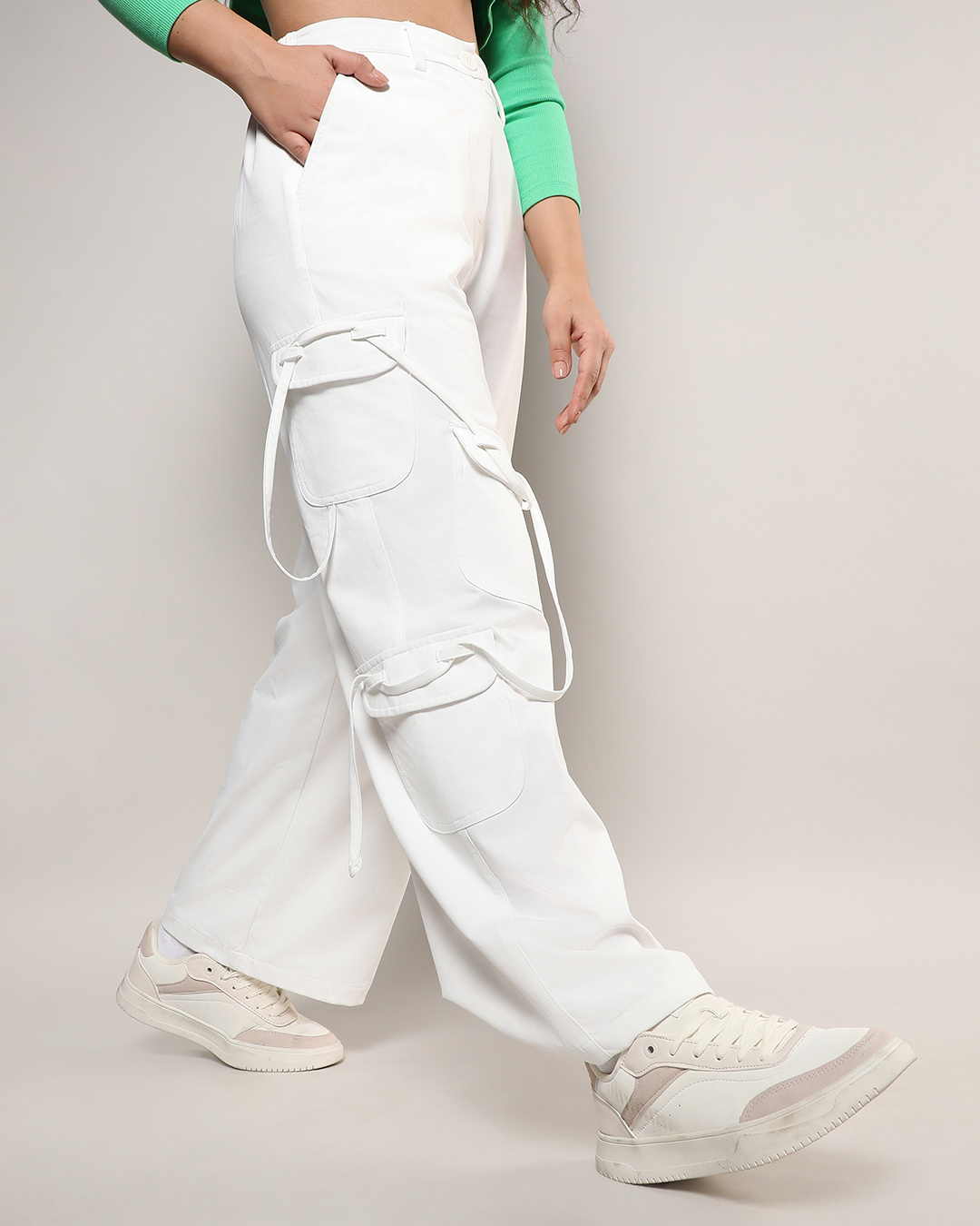 Buy Women's White Flared Cargo Pants Online at Bewakoof