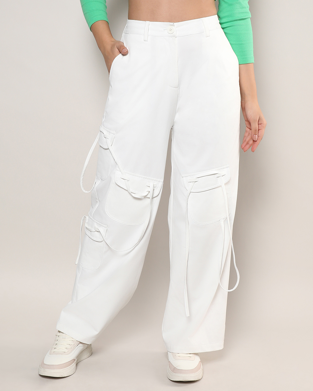 Buy Women's White Flared Cargo Pants Online at Bewakoof