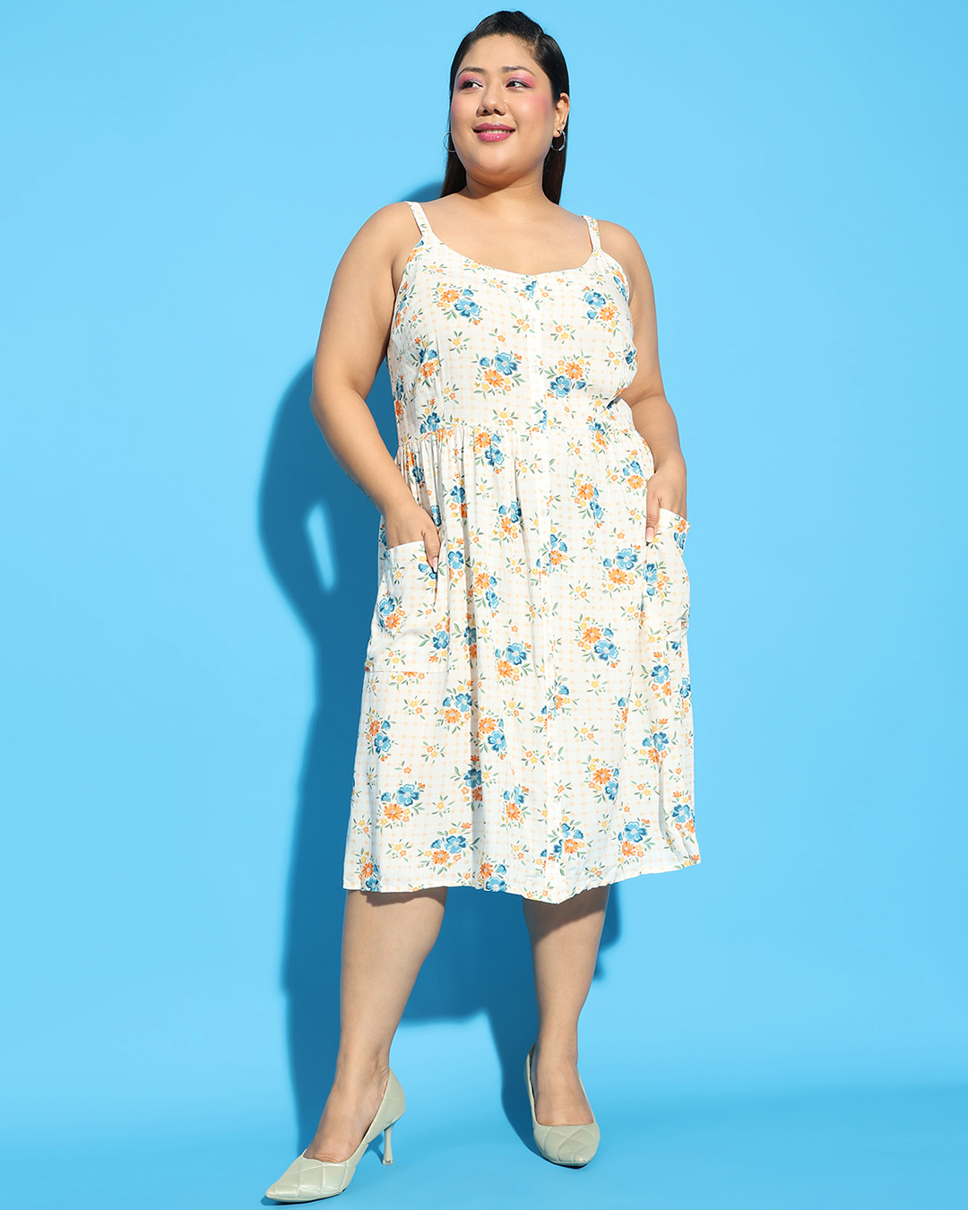 Buy Women's White Floral Printed Plus Size Flared Dress Online at Bewakoof