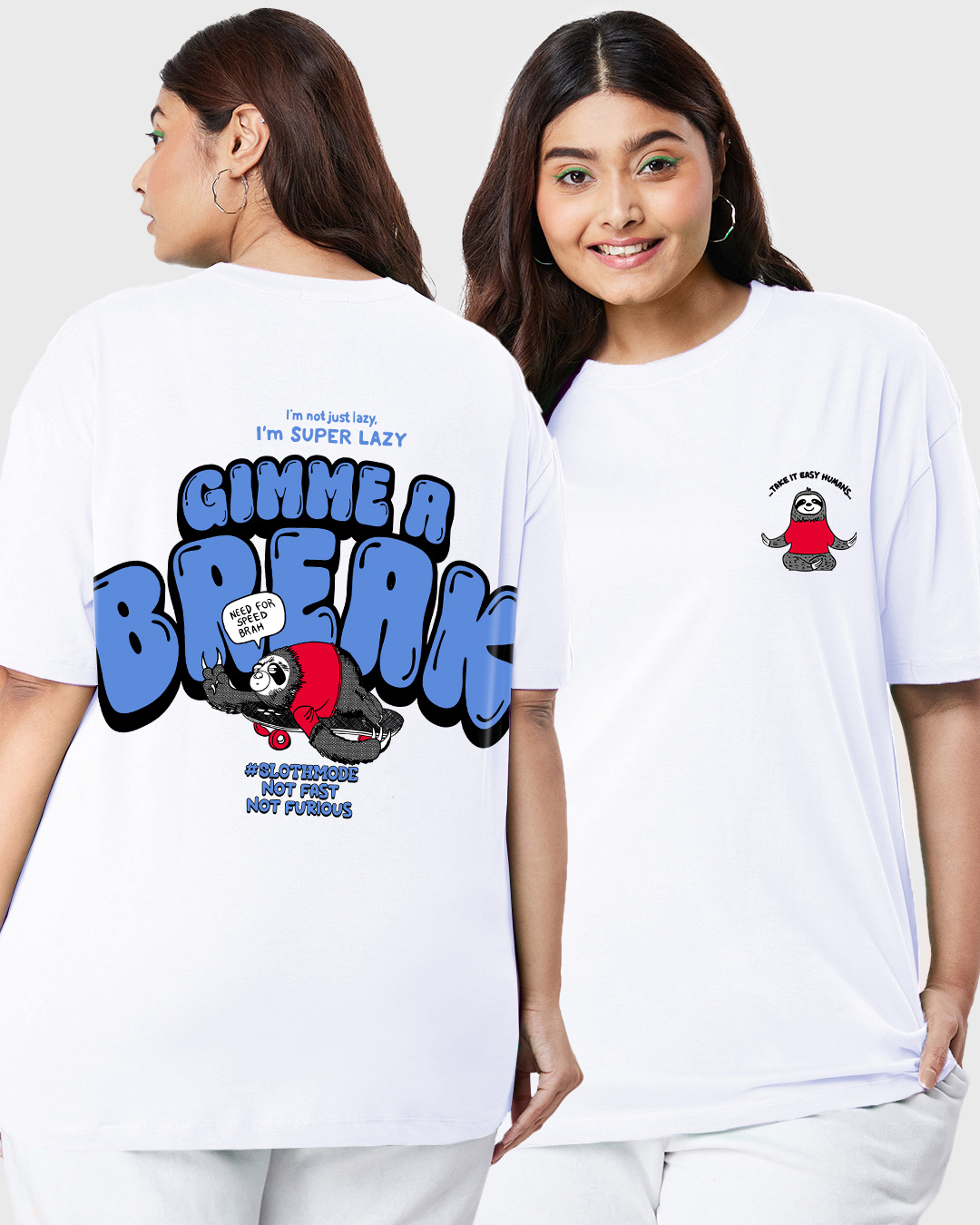 Buy Women's White Gimme A Break Graphic Printed Oversized Plus Size T-shirt Online at Bewakoof