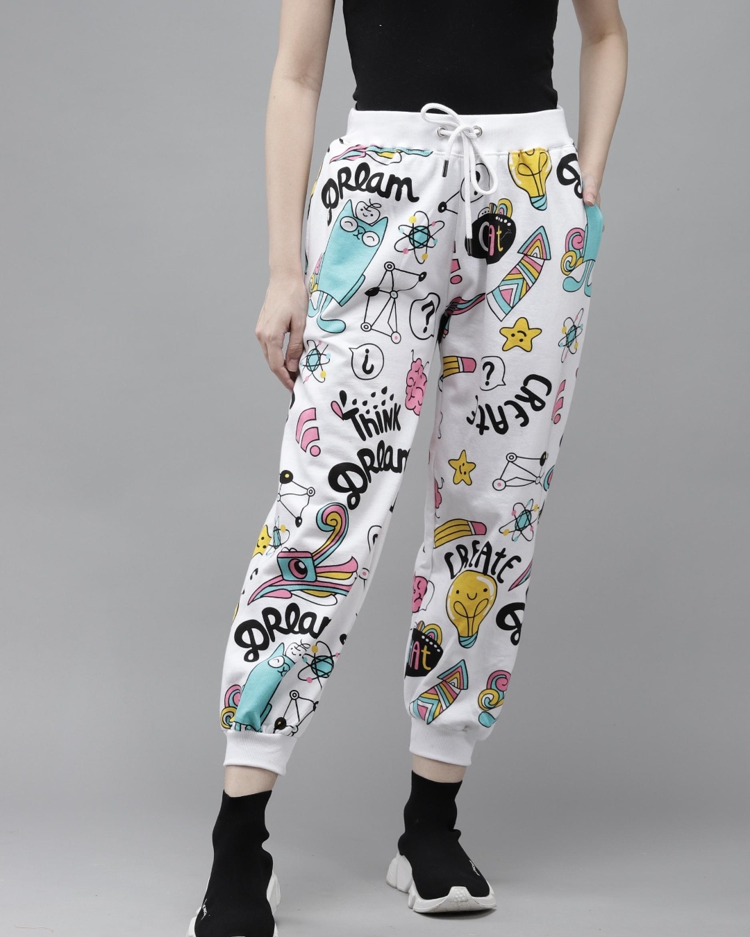 Buy Women's White Graphic Printed Joggers Online at Bewakoof