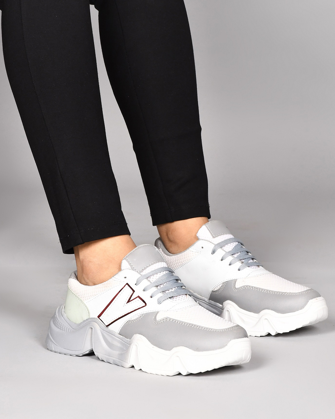 Buy Women's White & Grey Color Block Sneakers Online in India at Bewakoof
